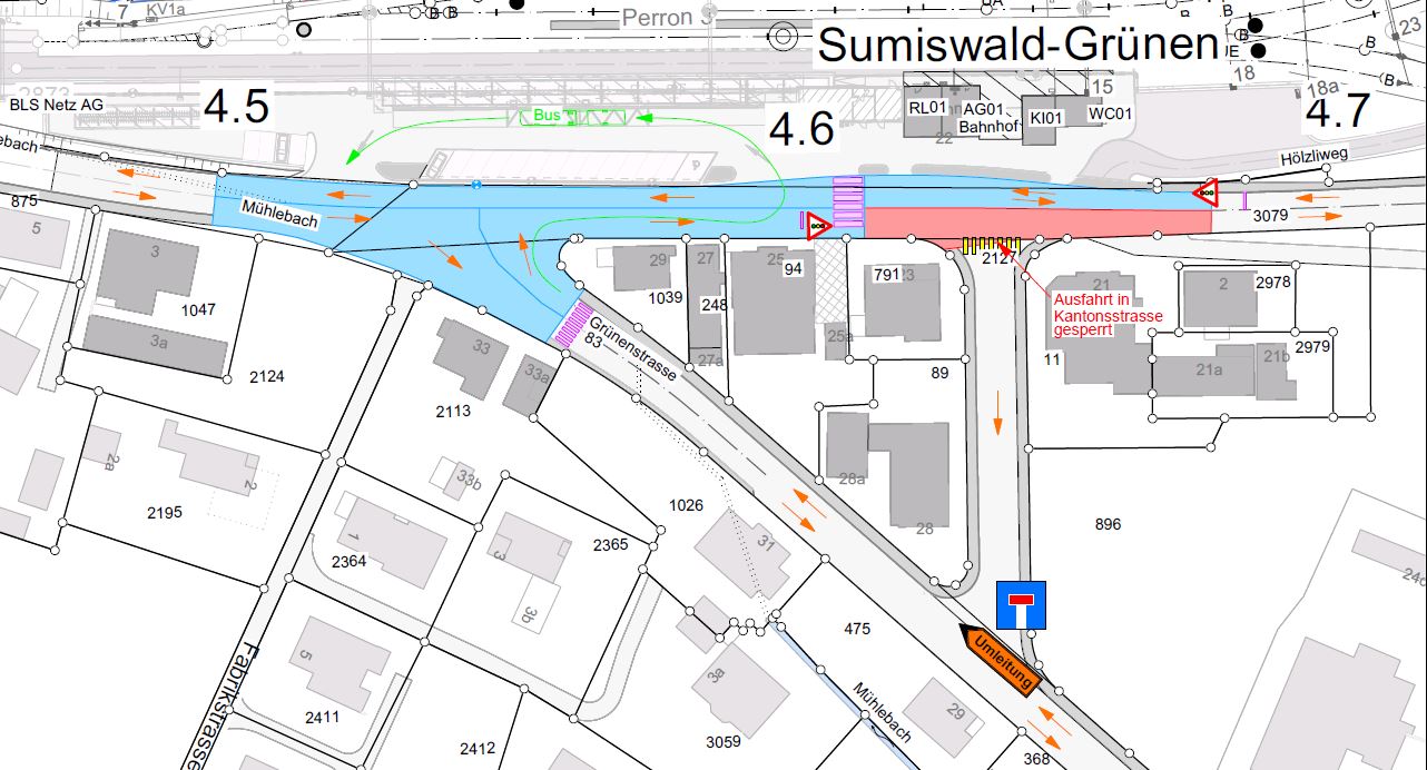Gemeinde Sumiswald - Bauphasen Kantonsstrasse Bahnhof Sumiswald-Grünen